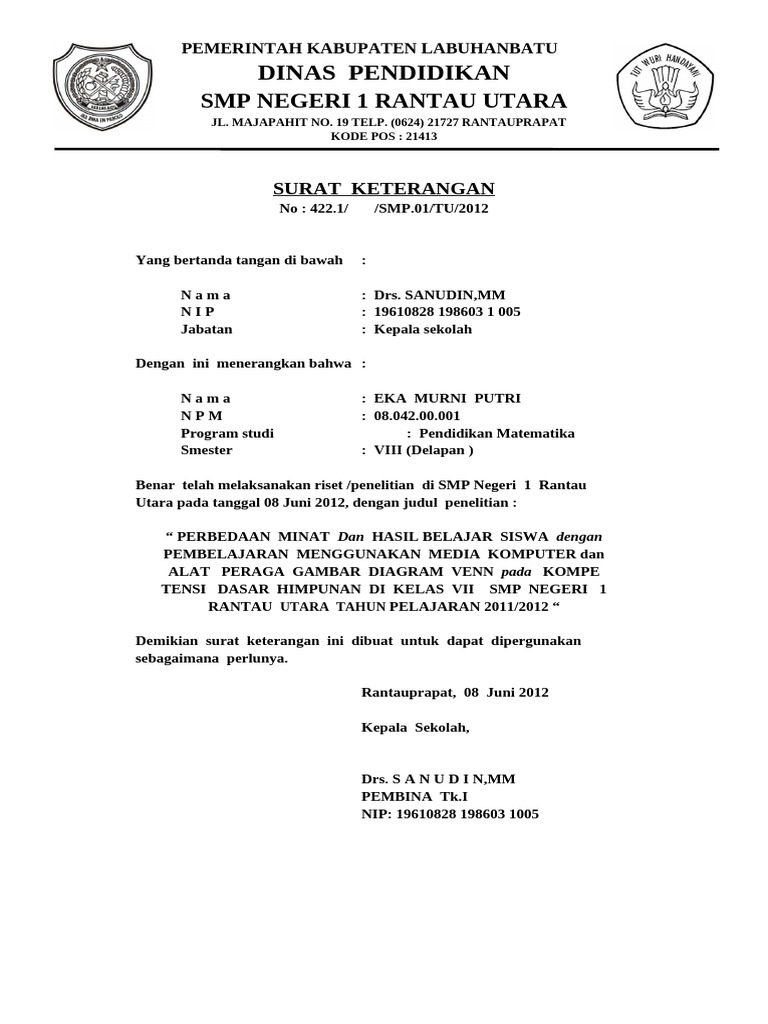 Surat Keterangan Riset Penelitian | PDF