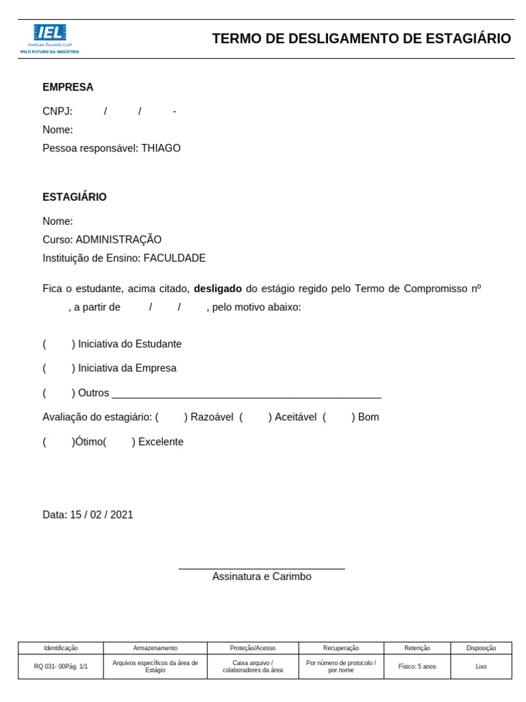 TERMO DE DESLIGAMENTO | PDF
