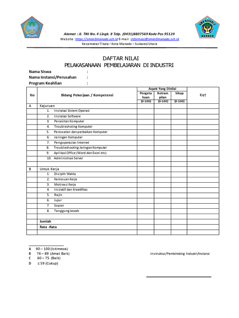 DAFTAR NILAI PKL | PDF