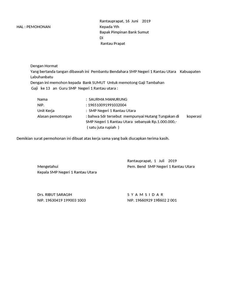 Surat Permohonan Bank Sumut | PDF