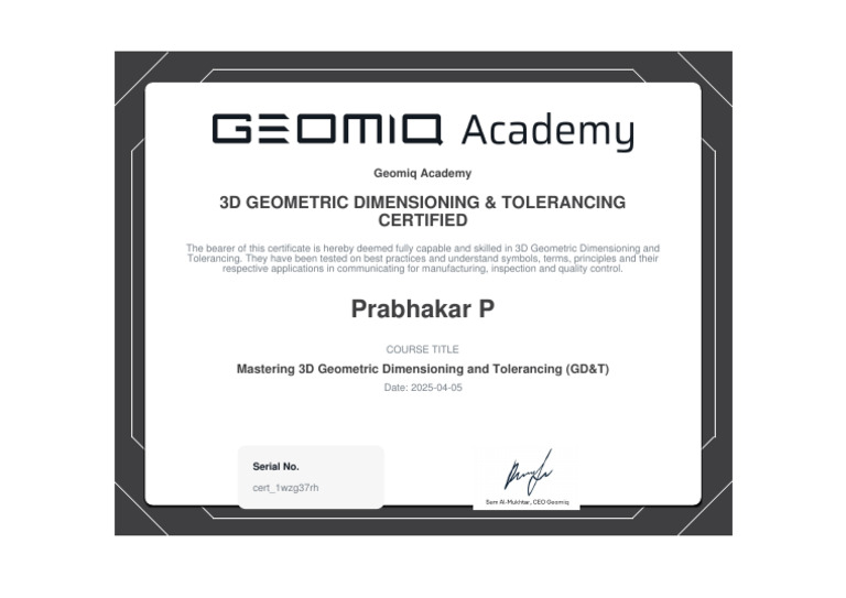 certificate-of-completion-for-mastering-3d-geometric-dimensioning-and-tolerancing-gd-t (1) | PDF