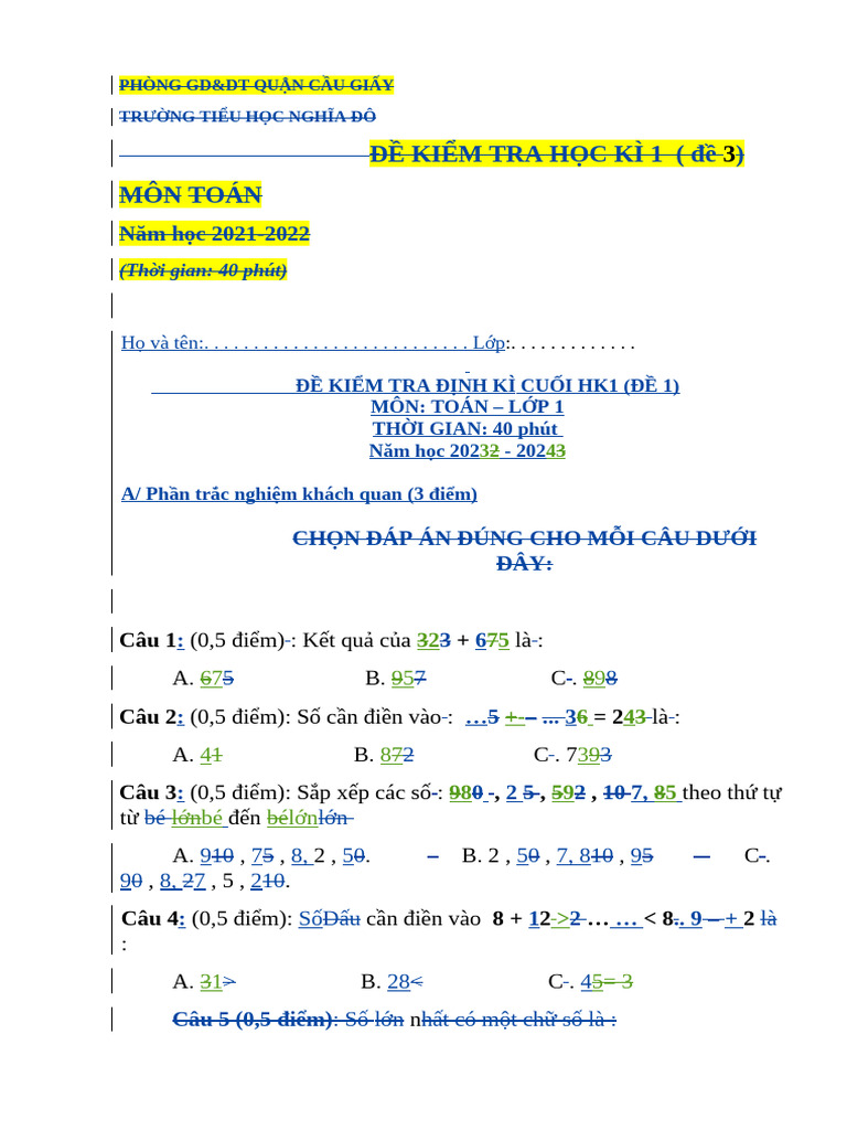 1A1. ĐỀ TOÁN. | PDF