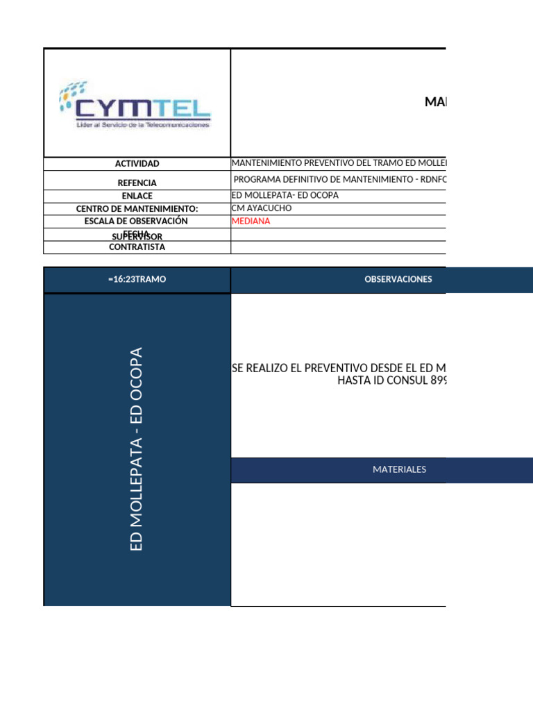 SEGUIMIENTO DE MANTENIMIENTO PREVENTIVO CM AYACUCHO ED Mollepata-ED Ocopa | PDF