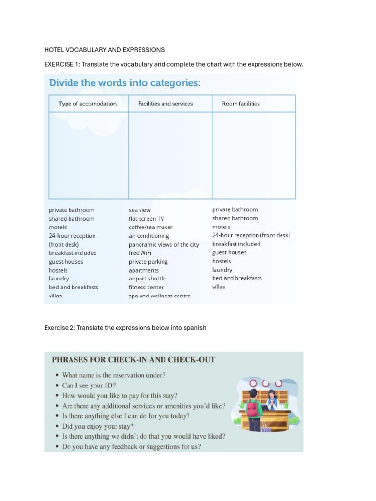 Hotel Vocabulary and Expressions | PDF