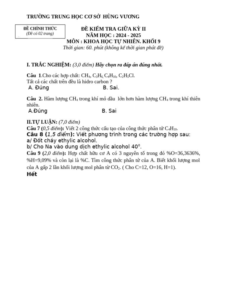 ĐỀ KTGK II - KHTN 9 | PDF
