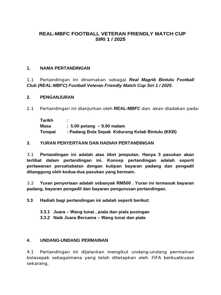 Pertandingan Bola Sepak Veteran REAL-MBFC 2025 | PDF