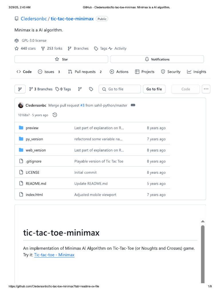 Tic Tac Minimax Algorithm | PDF