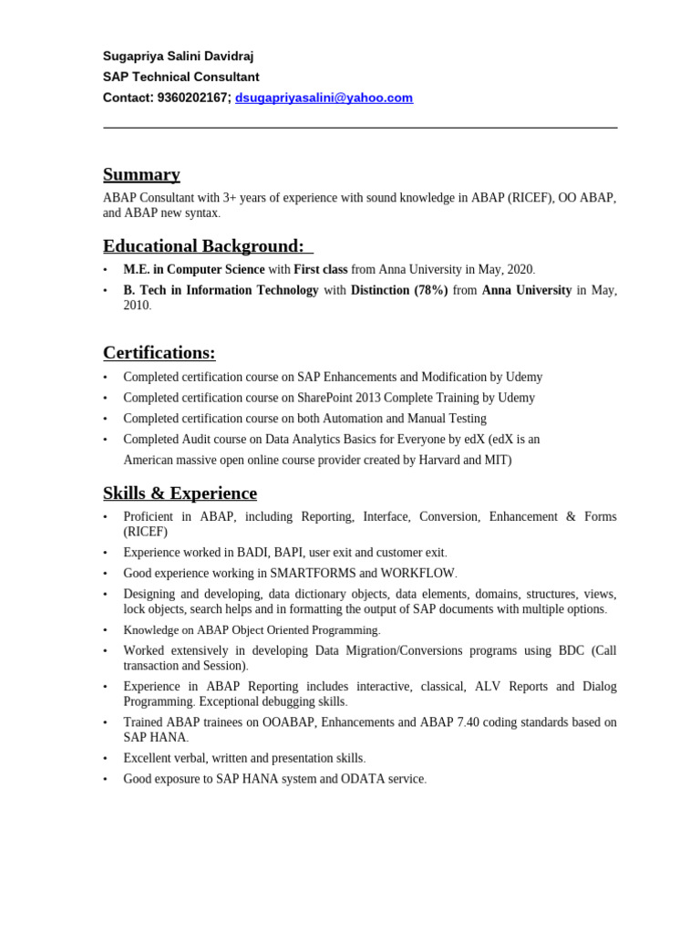 SAP ABAP - Ms - Sugapriya | PDF | Computing | Information Technology
