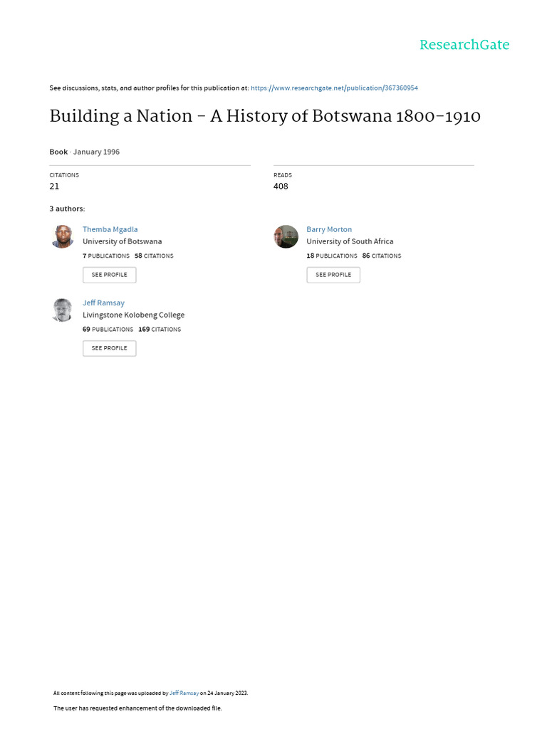 BuildingaNation AHistoryofBotswana1800 1910 | PDF