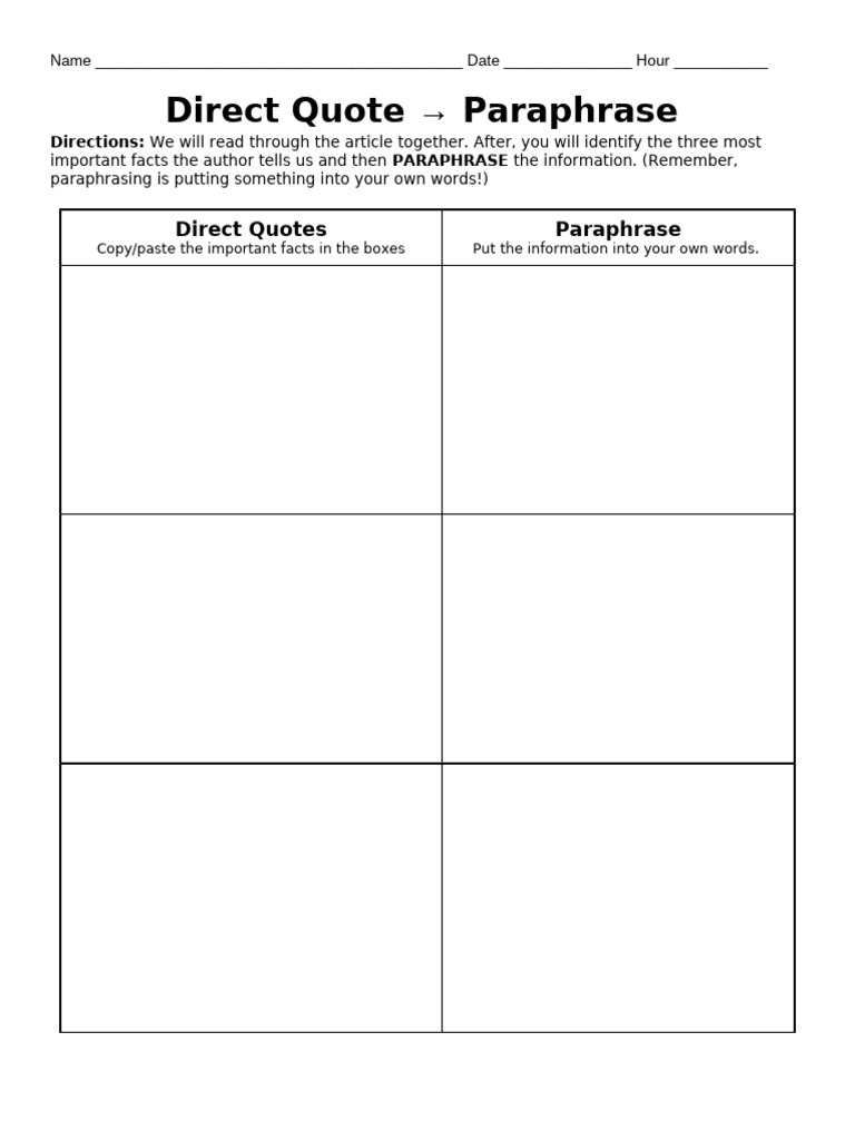 Direct Quote Paraphrase | PDF