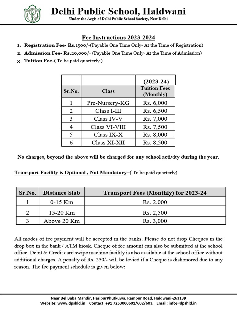 Fee Structure 23 24 Rev | PDF | Fee | Cheque