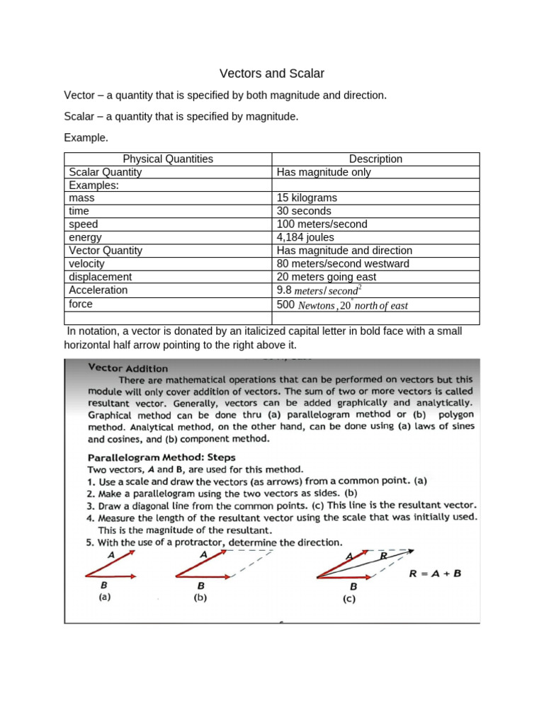 Vectors-and-Scalar-handouts-for-Physics | PDF