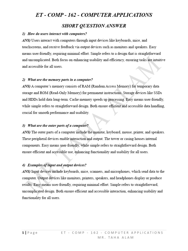 Class 11 Computer Applications Q&A | PDF | Computer Data Storage ...