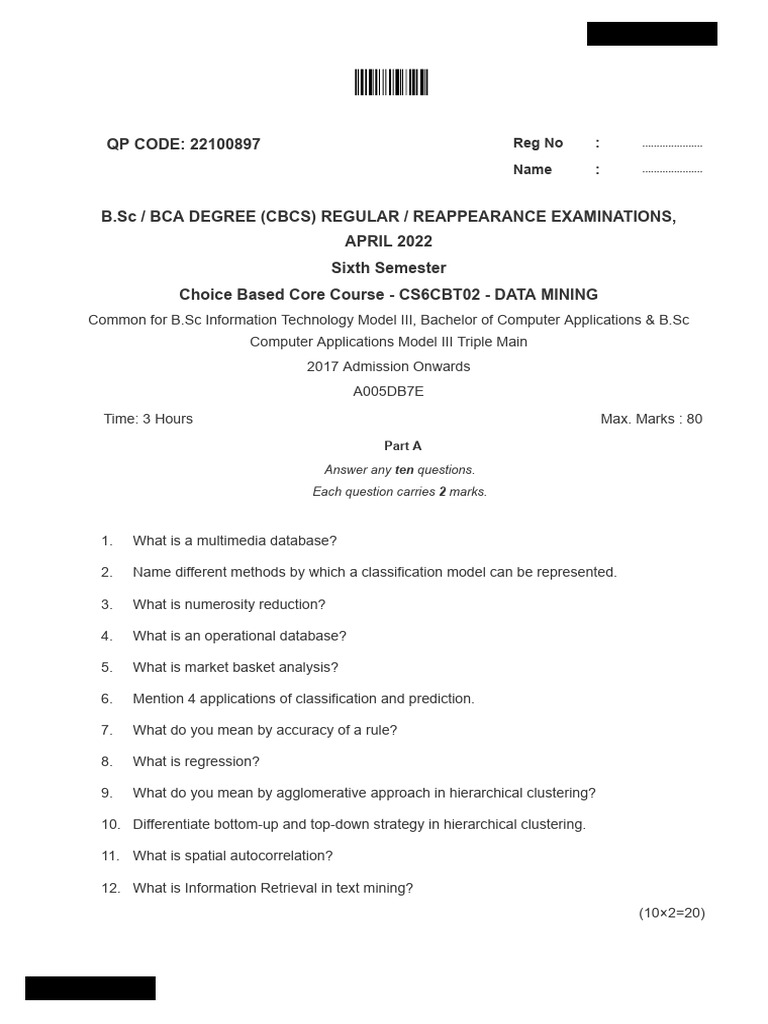 Data Mining Exam Questions April 2022 | PDF | Cluster Analysis ...