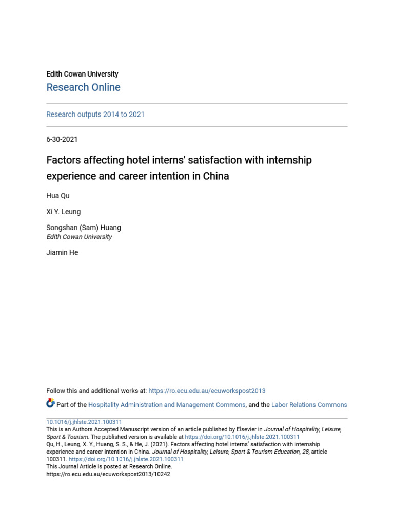 Hotel Intern Satisfaction Factors in China | PDF | Survey Methodology ...