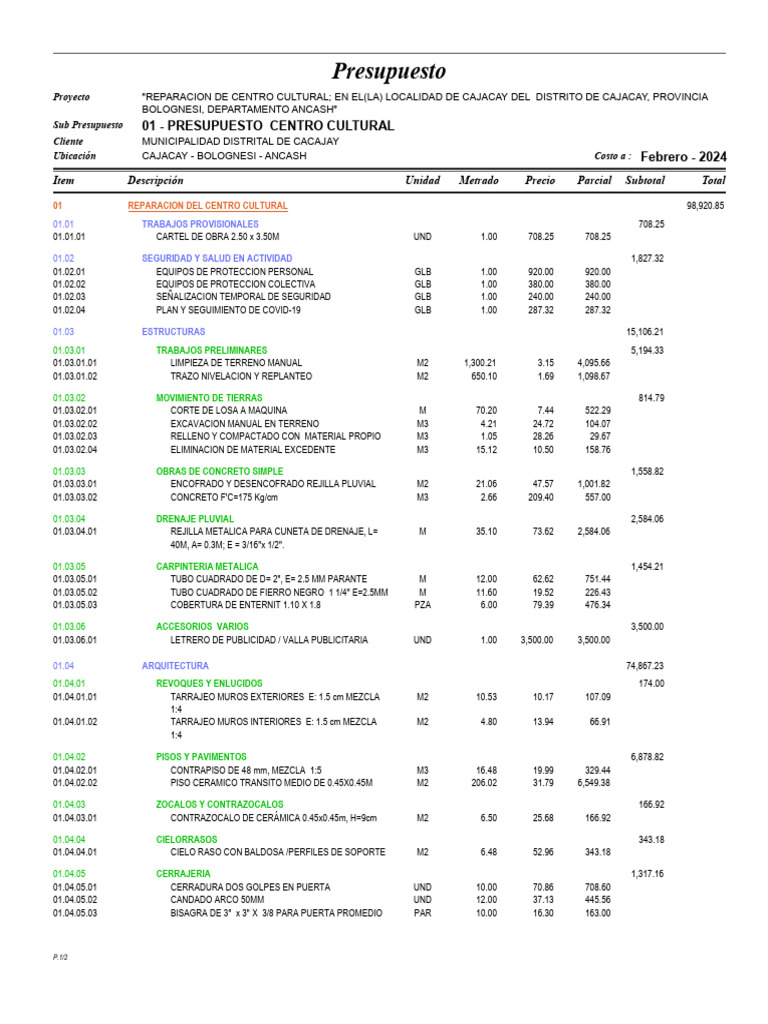 Ppto - Cajaccay | PDF