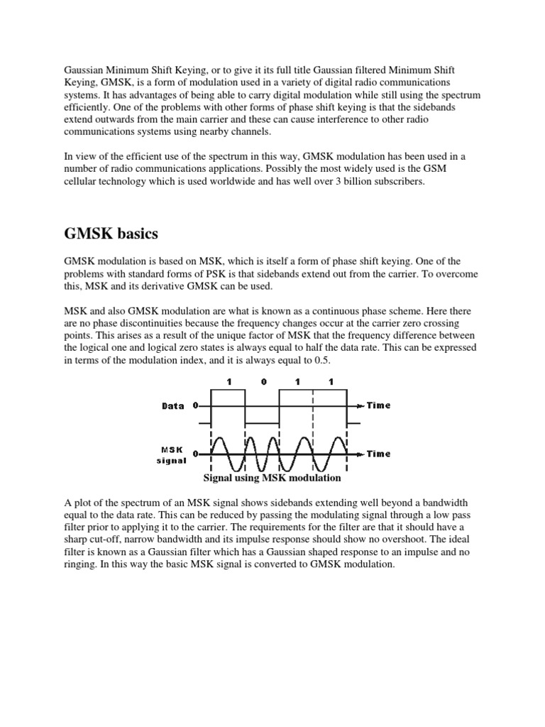 Gaussian Minimum Shift Keying Pdf Modulation Signal Processing