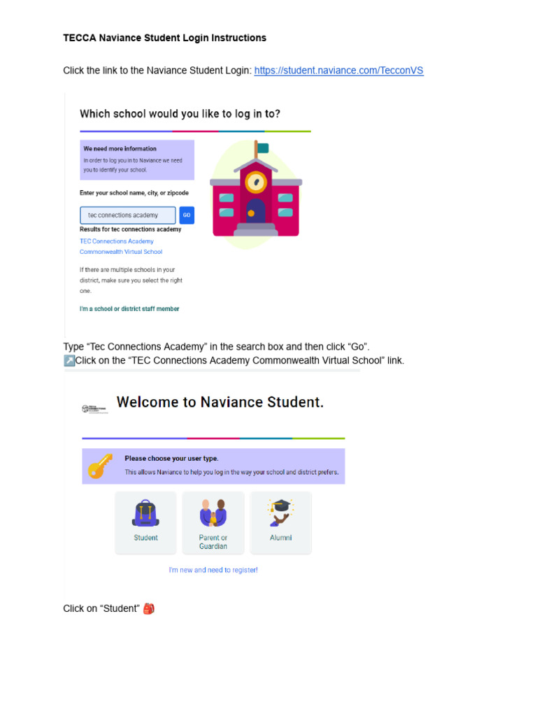 TECCA Naviance Student Login Guide | PDF
