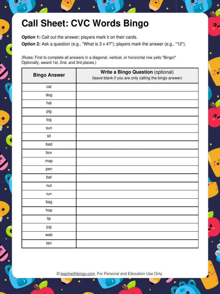 CVC Words Bingo | PDF
