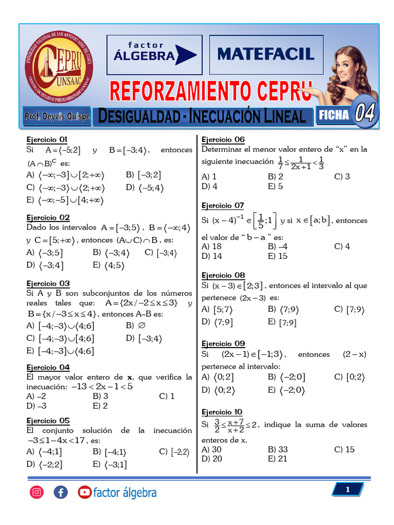 Factor Algebra - Desigualdades e Inecuaciones | PDF | Matemáticas