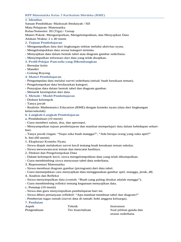 RPP RME Matematika Kelas3 Data | PDF