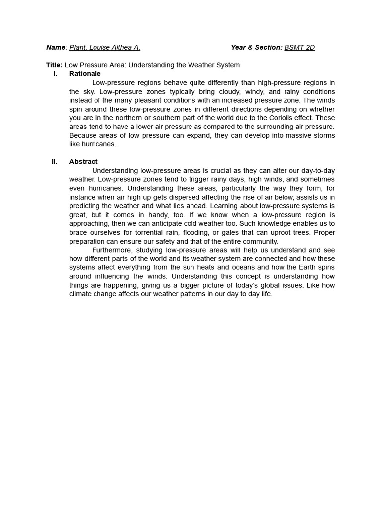 Low Pressure Areas and Weather Impact | PDF