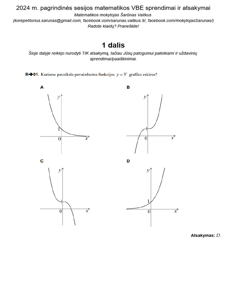2024 M. Pagrindinės Sesijos Matematikos VBE Sprendimai Ir Atsakymai | PDF