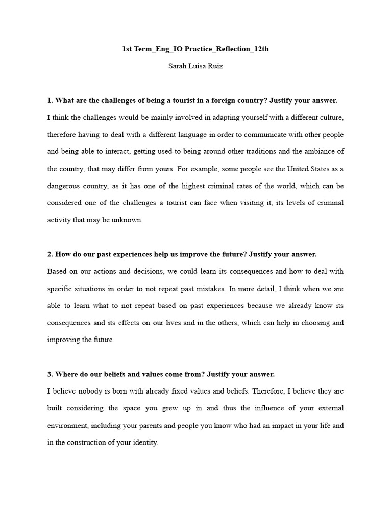 1st Term - Eng - IO Practice - Reflection - 12th | PDF