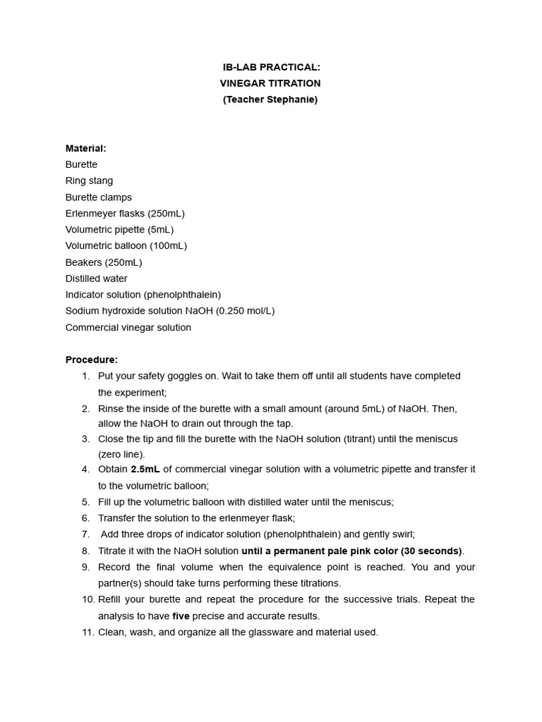 Practical 01 Vinegar Titration | PDF | Titration | Chemistry
