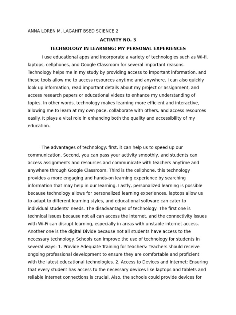 Anna Loren M. Lagahit PrEd 141n ACTIVITY NO. 3 | PDF | Educational ...