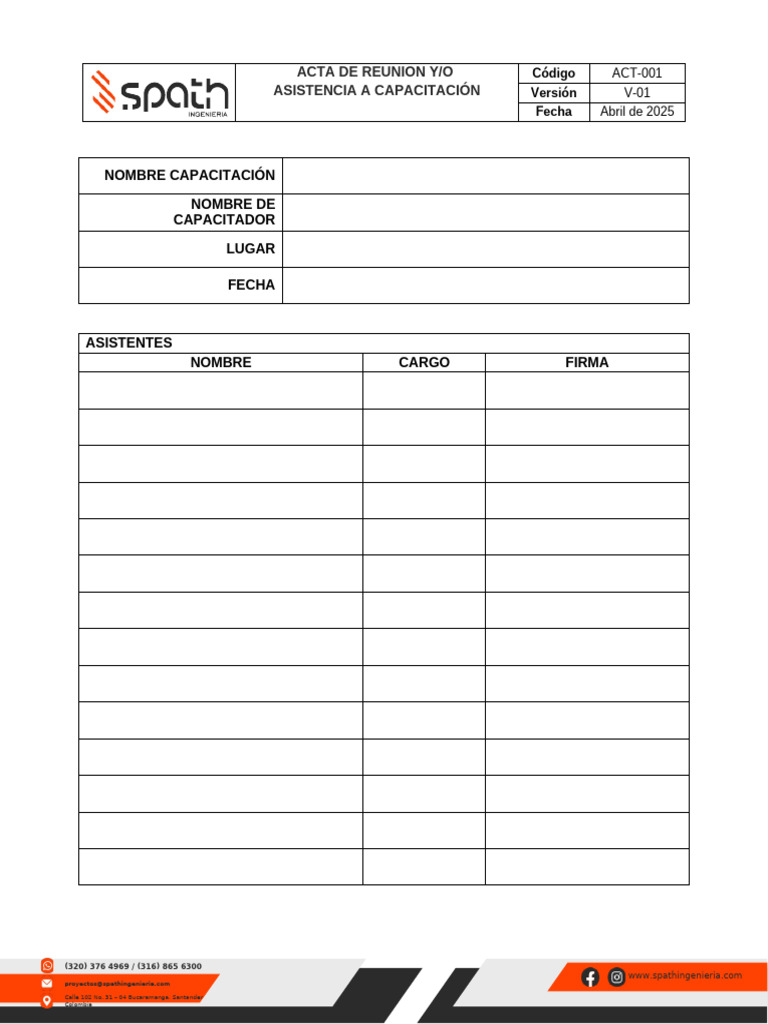 ACTA DE CAPACITACIÓN | PDF