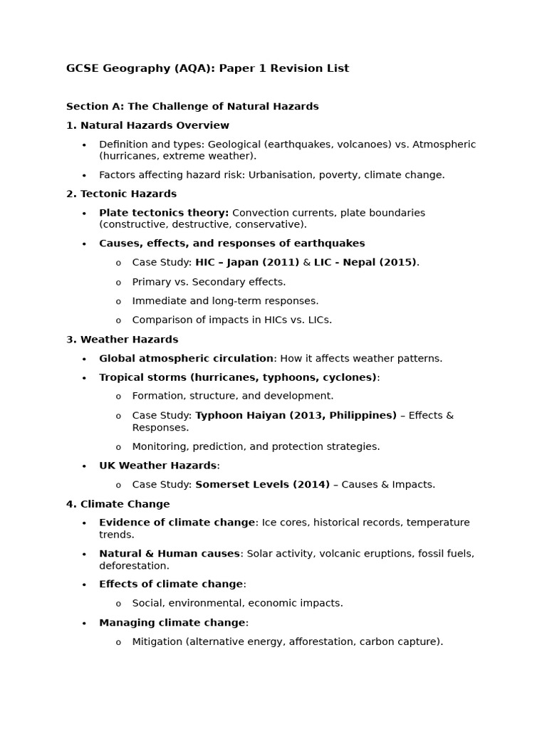 AQA GCSE Geography Paper 1 Revision Guide | PDF | Climate Change | Erosion