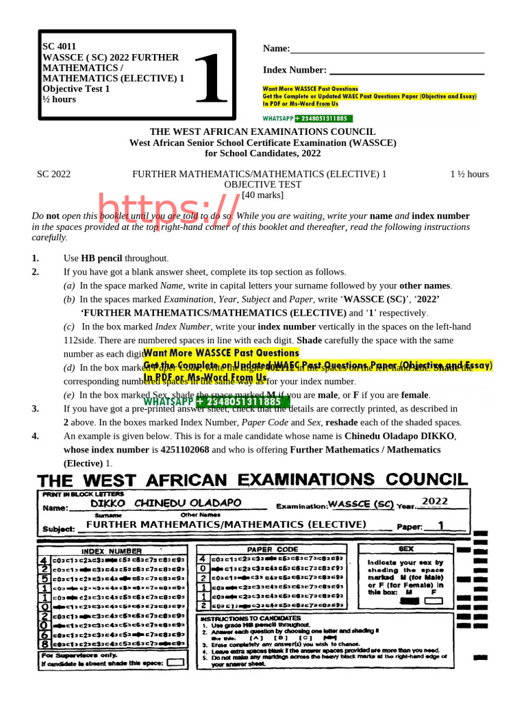 Free WASSCE Further Mathematics Past Questions | PDF | Acceleration ...
