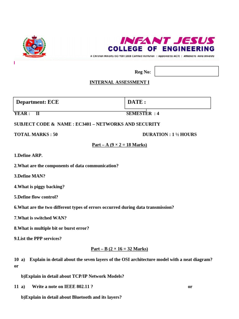 Ec3401 Networks and Security | PDF