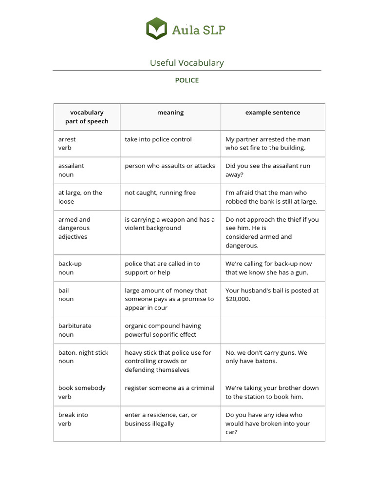 Police Vocabulary Reference Guide | PDF | Driving Under The Influence ...