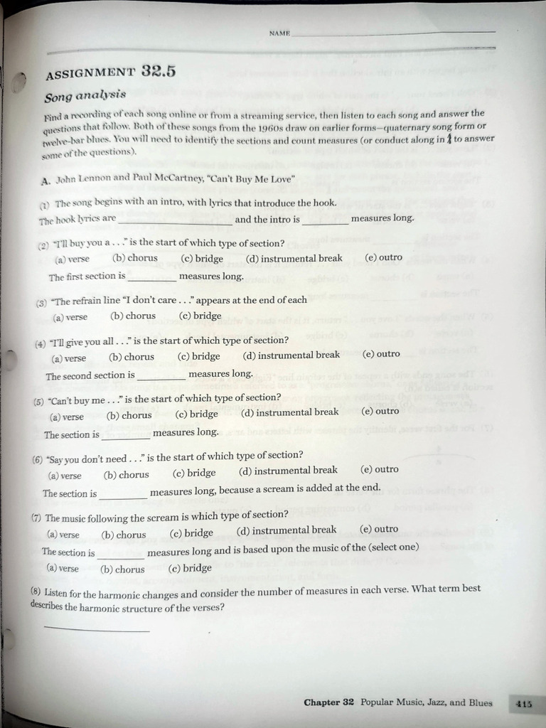 Song Structure Analysis and Quiz | PDF