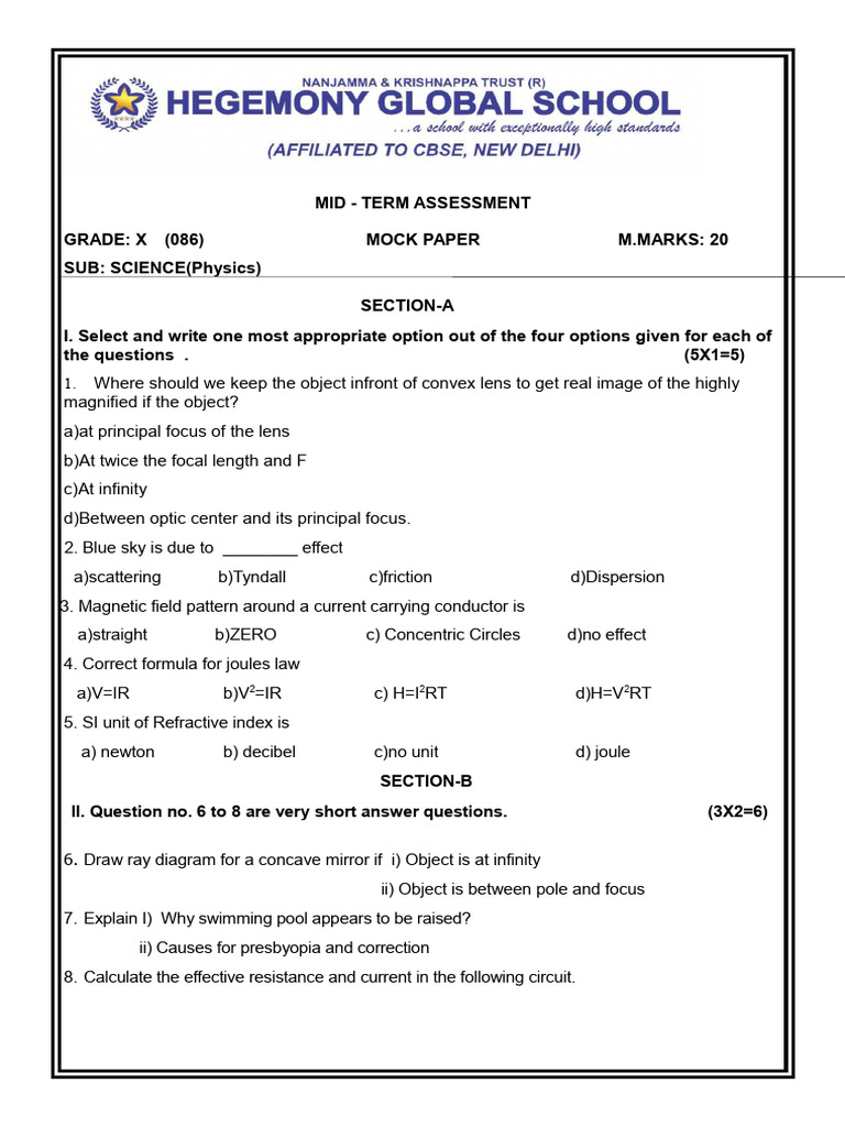 G10 SCI(PHY)Mock Paper | PDF