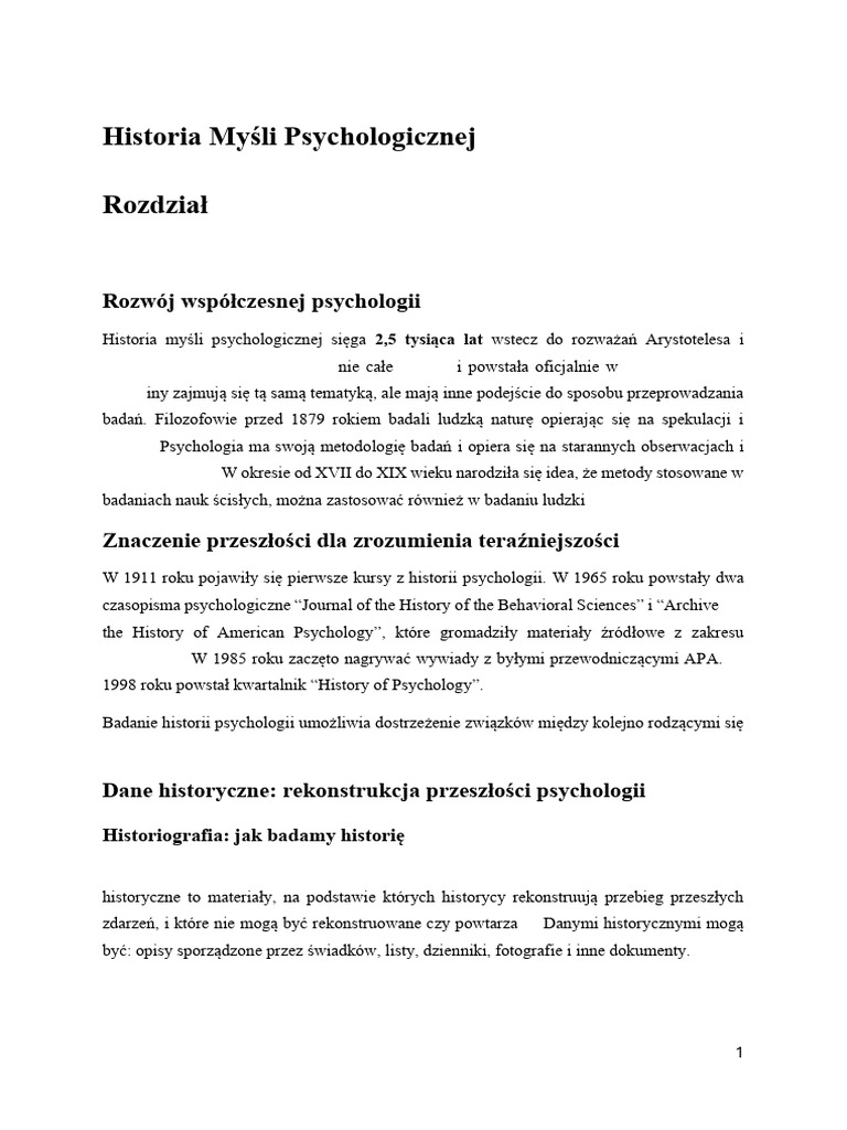 Historia Myśli Psychologicznej 5 | PDF