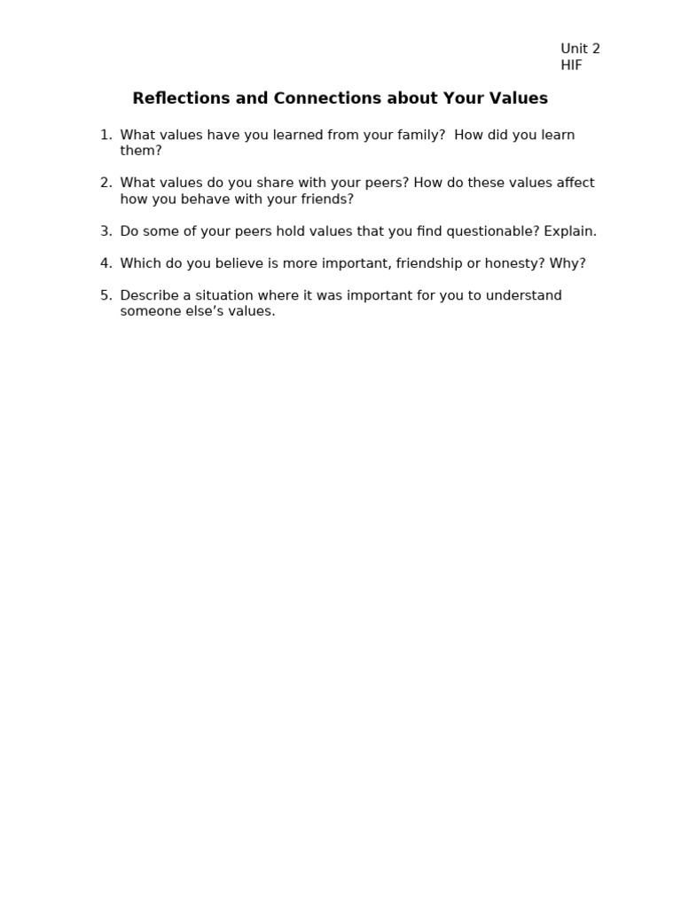 Reflections and Connections About Your Values | PDF