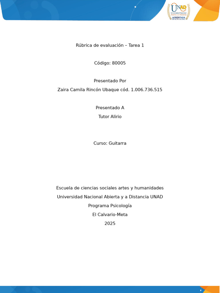 Trabajo 1 Guitarra Camila Rincon | PDF | Grabación de sonido | Música pop