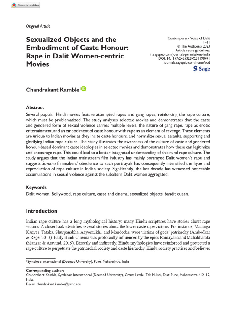 Kamble 2023 Sexualized Objects and The Embodiment of Caste Honour Rape ...