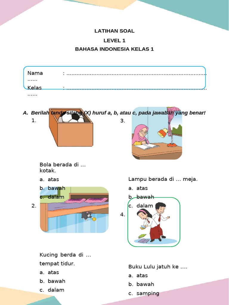 V Bahasa Indonesia Kelas 1 SD - Latihan Soal - Bab 8 | PDF