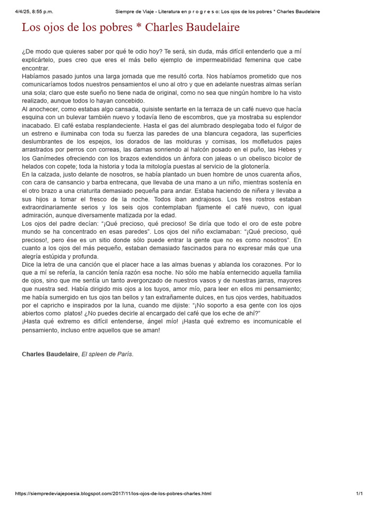 Los Ojos de Los Pobres - Charles Baudelaire | PDF