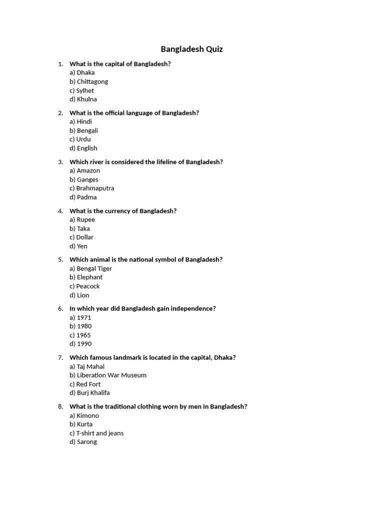 Bangladesh Quiz | PDF