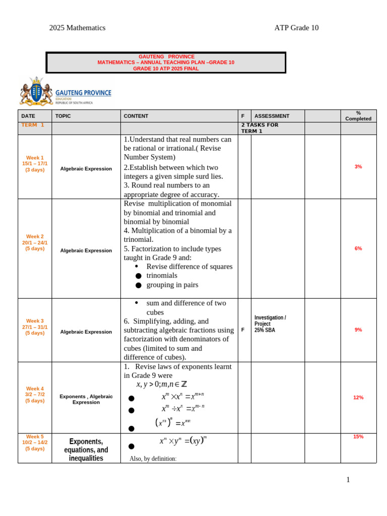 ATP GR 10 Maths 2025 (Final) | PDF | Rectangle | Line (Geometry)