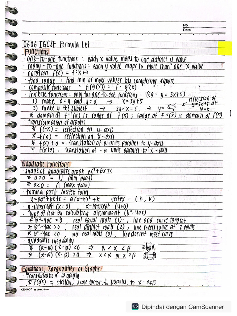 Additional Maths Full Formula List | PDF