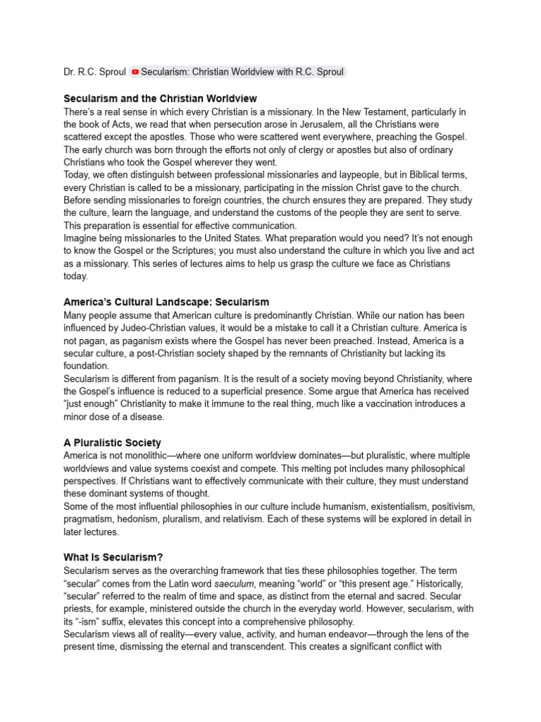 Secularism and The Christian Worldview - Dr. R.C. Sproul | PDF | Jesus ...