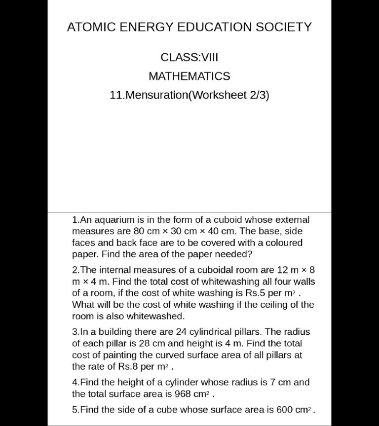 Viii Mat L11 M02 Mensuration Worksheet | PDF
