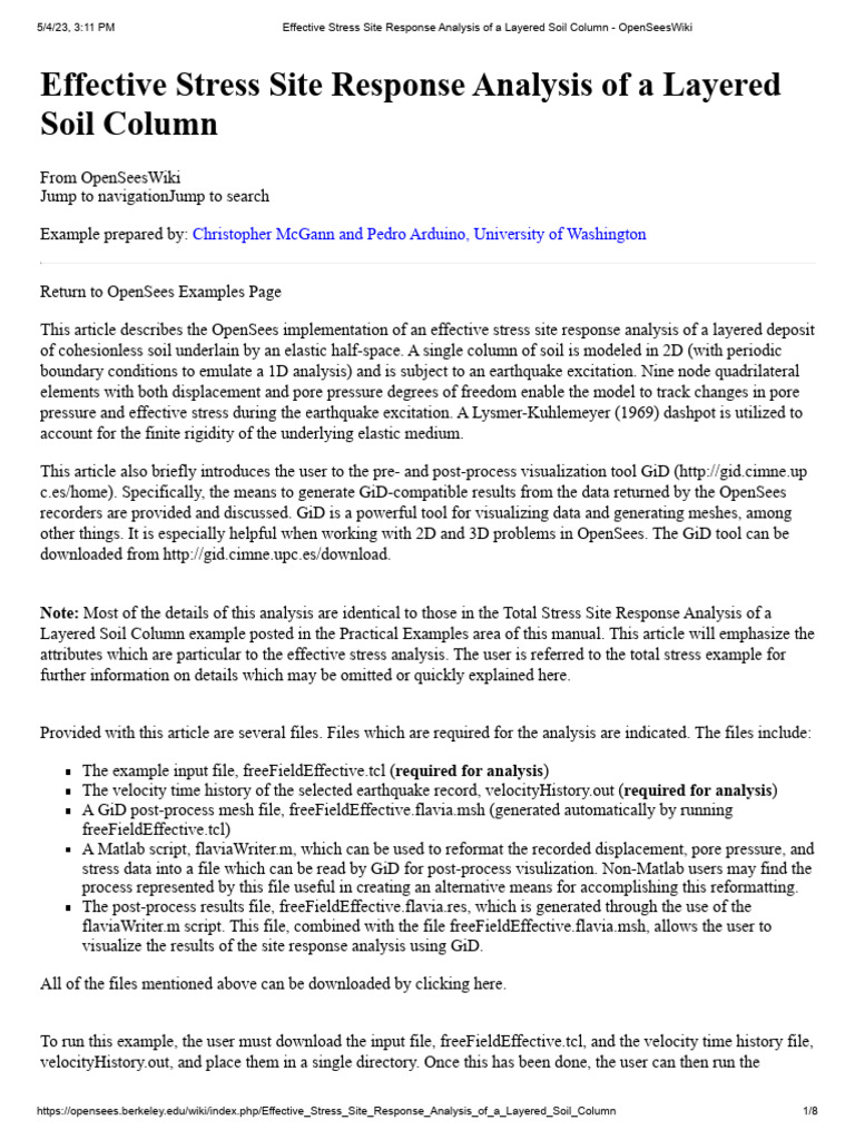 Effective Stress Site Response Analysis of A Layered Soil Column ...