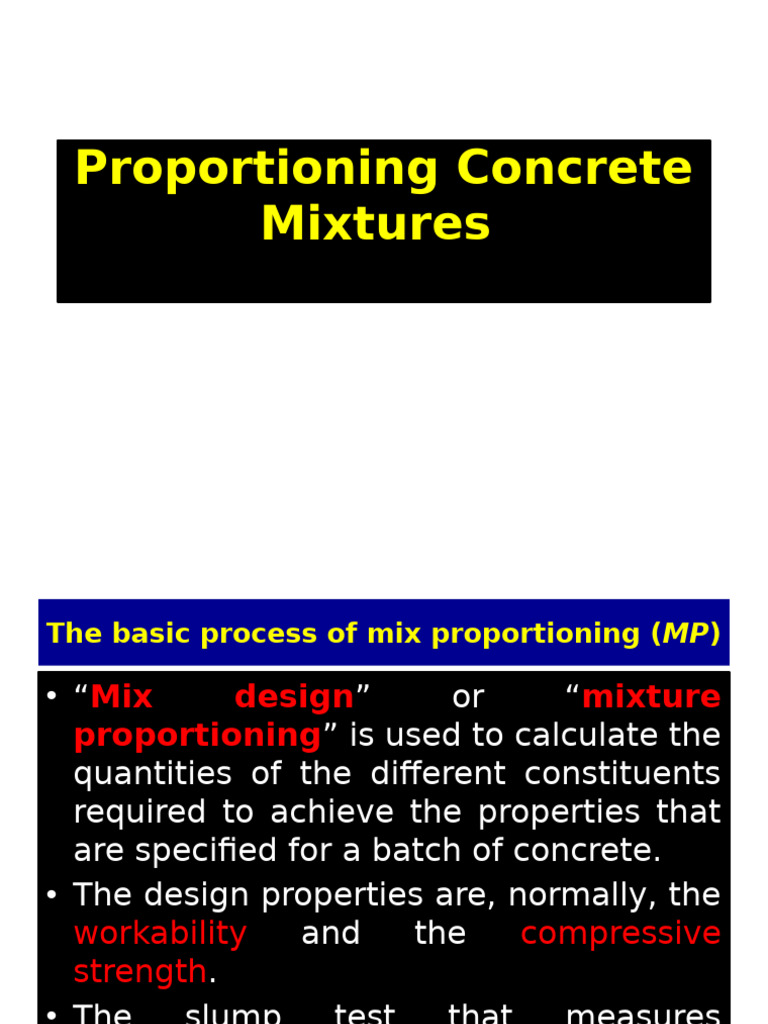 Lecture 4.1 Proportioning Concrete Mixtures | PDF | Concrete | Density